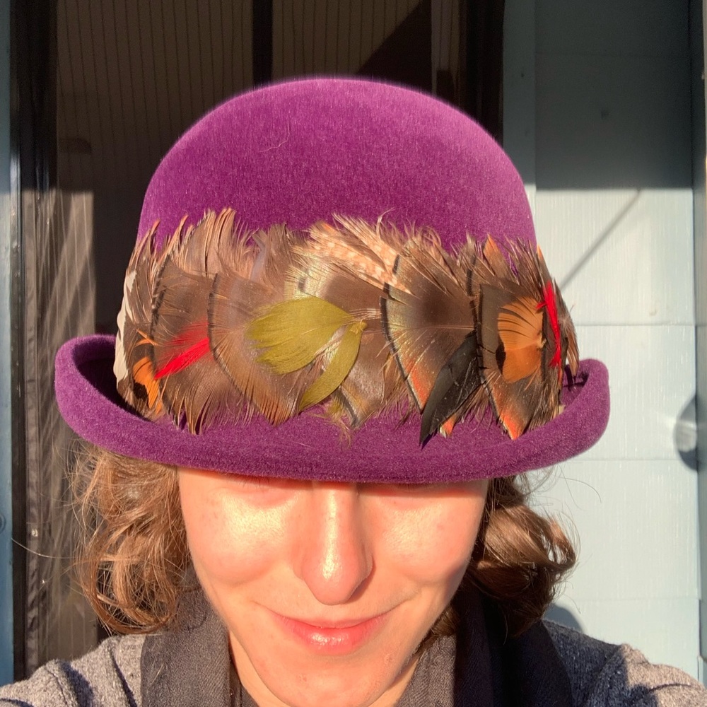 Purple Vintage Velvet Hat With Feathers! - Gem